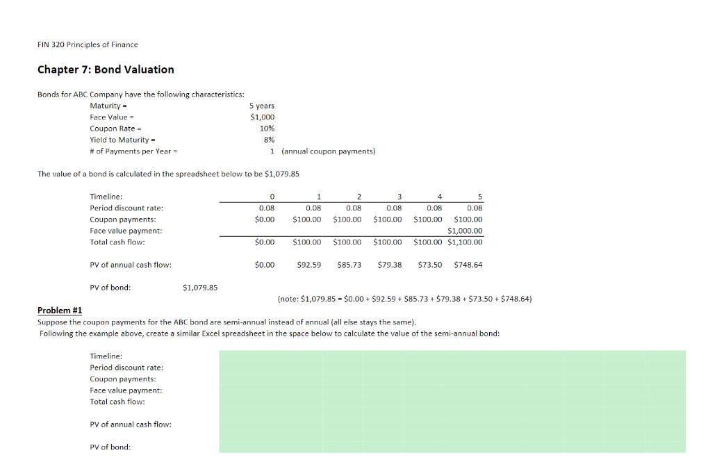 Solved The value of a bond is calculated in the spreadsheet | Chegg.com