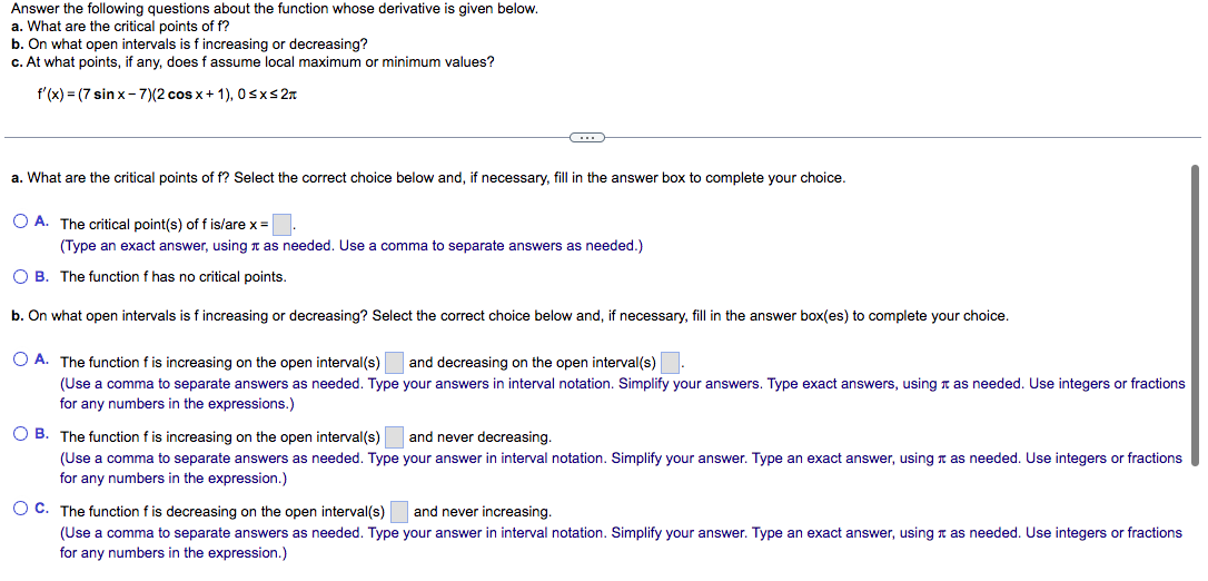 Answer the following questions about the function | Chegg.com