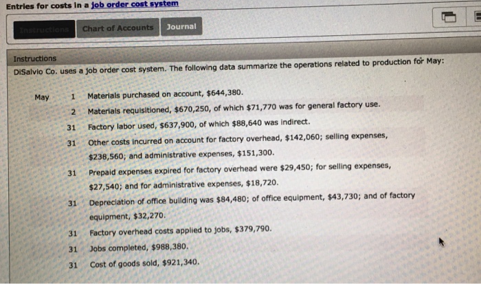 Solved Entries for costs in a job order cost system Journal | Chegg.com