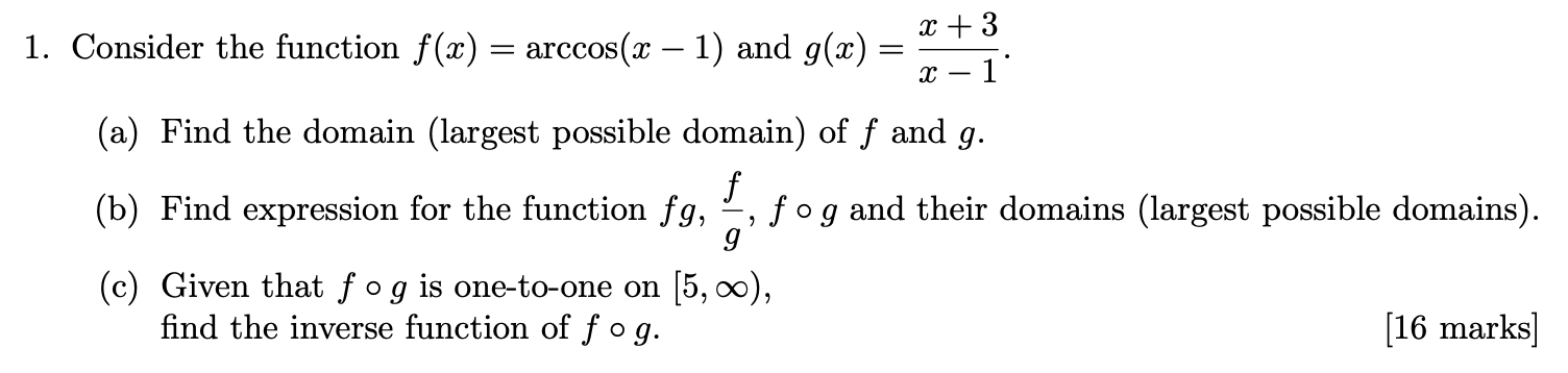 Solved 1. Consider the function f(x)=arccos(x−1) and | Chegg.com