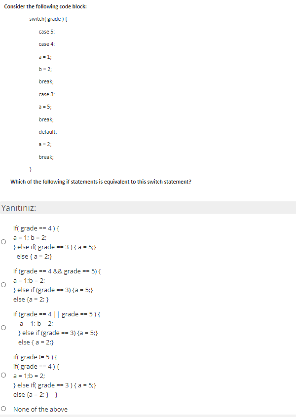 Solved Consider the following code block: switch( grade ) { | Chegg.com