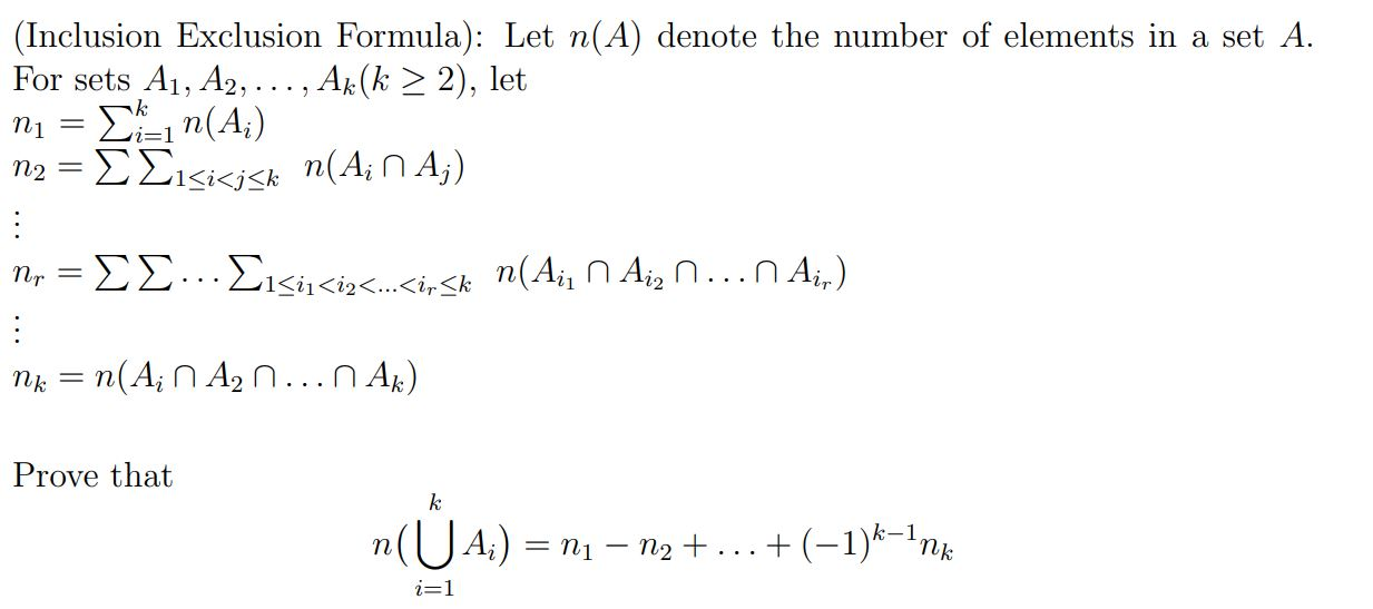 Solved (Inclusion Exclusion Formula): Let n(A) denote the | Chegg.com