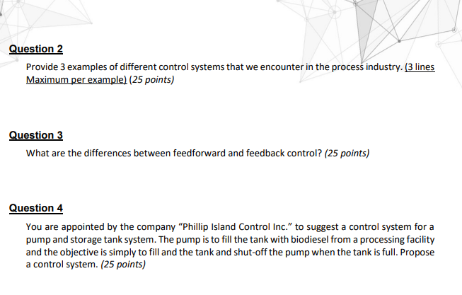 Solved Question 2 Provide 3 examples of different control | Chegg.com