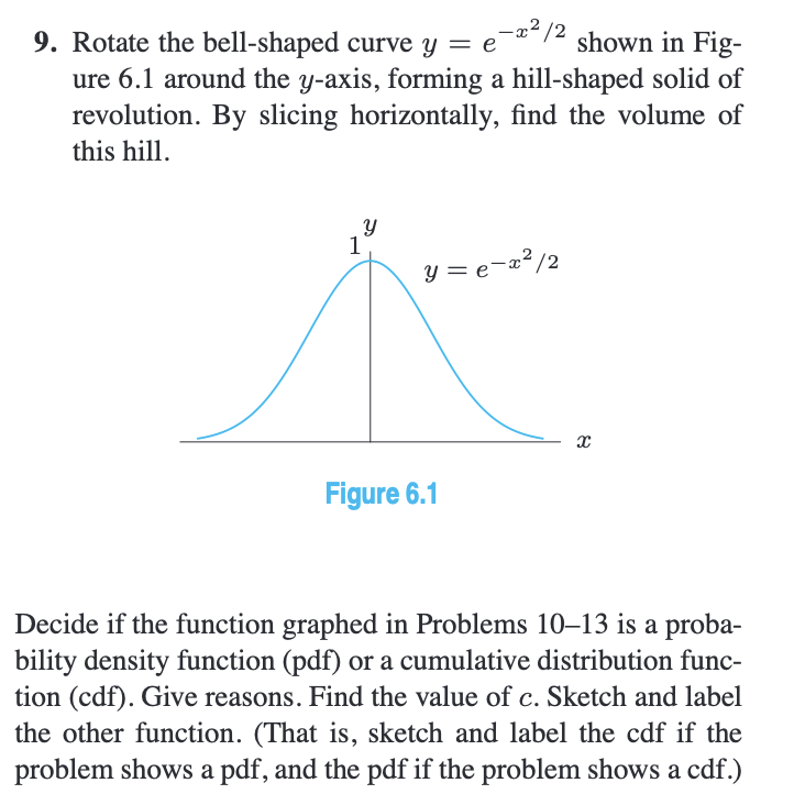 Solved 9. Rotate the bell-shaped curve y=e−x2/2 shown in | Chegg.com