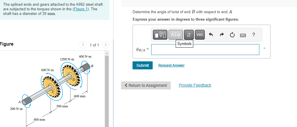 Solved The splined ends and gears attached to the A992 steel | Chegg.com