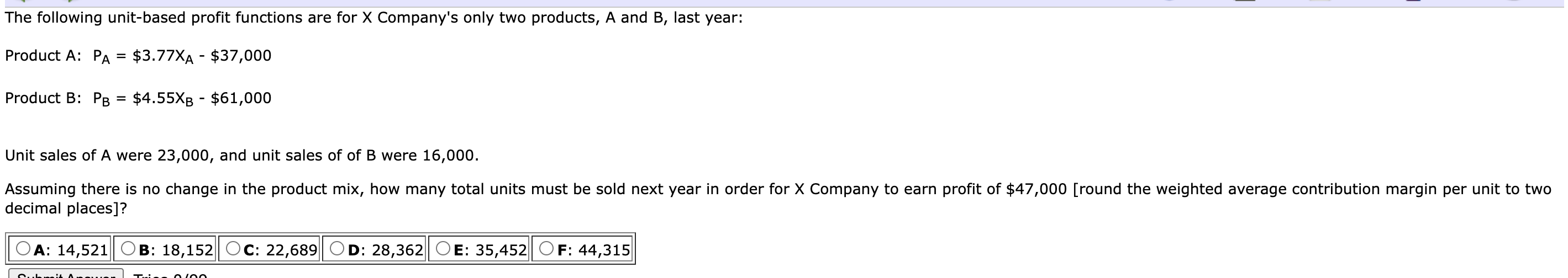 Solved The following unit-based profit functions are for X | Chegg.com