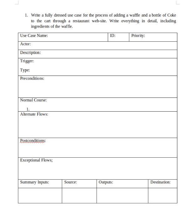 Solved 1. Write a fully dressed use case for the process of | Chegg.com