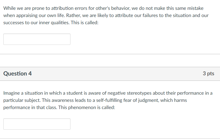 Solved While we are prone to attribution errors for other's | Chegg.com