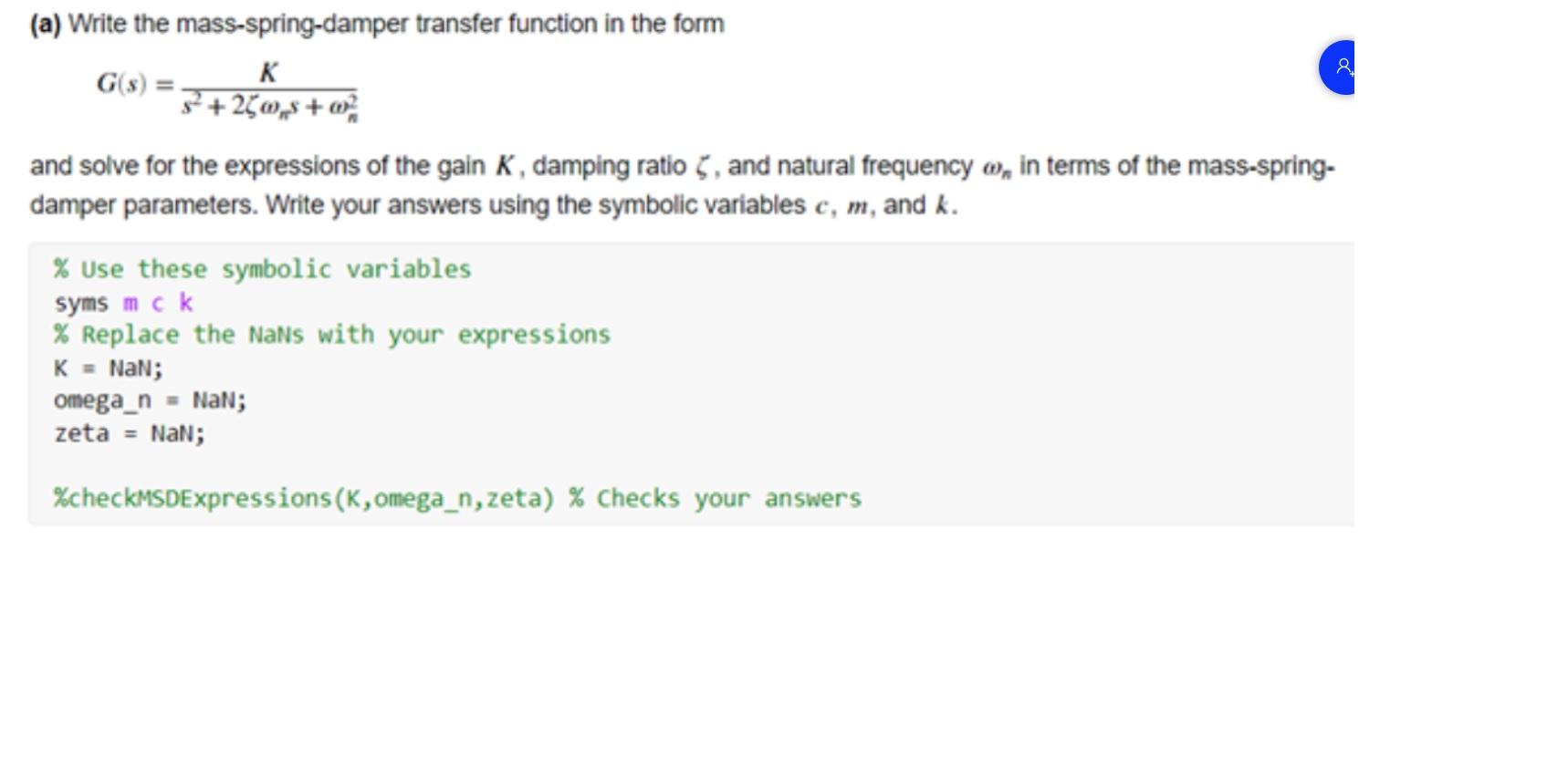 Exercise. Mass-spring-damper analysis You can analyze | Chegg.com
