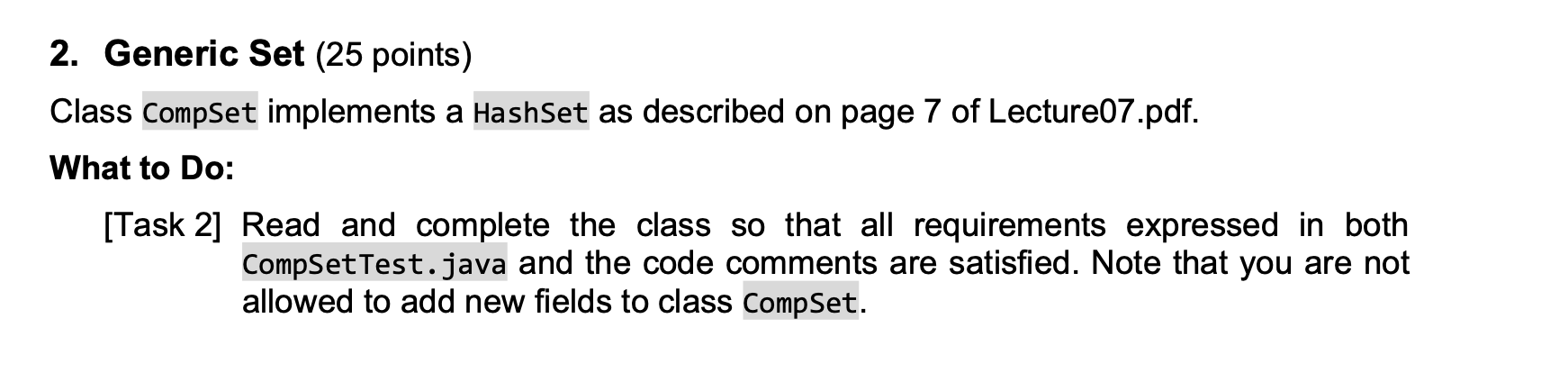 Solved 1 Hash Set HashSet: Set with constant time for | Chegg.com