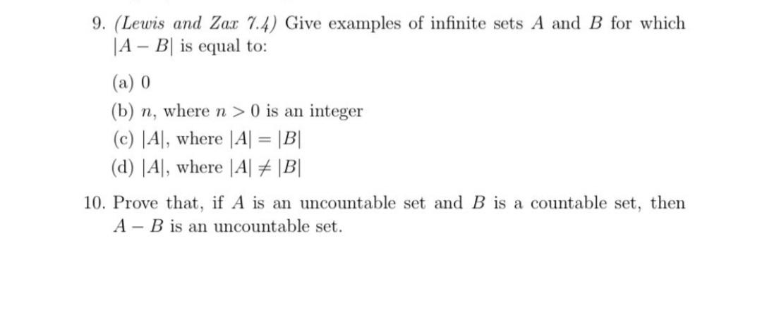 Solved - 9. (Lewis and Zac 7.4) Give examples of infinite | Chegg.com