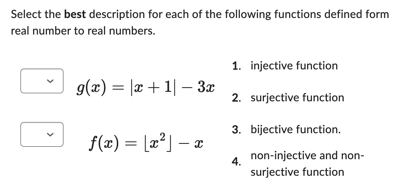 Solved Select the best description for each of the following | Chegg.com