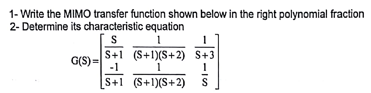 1- Write the MIMO transfer function shown below in | Chegg.com