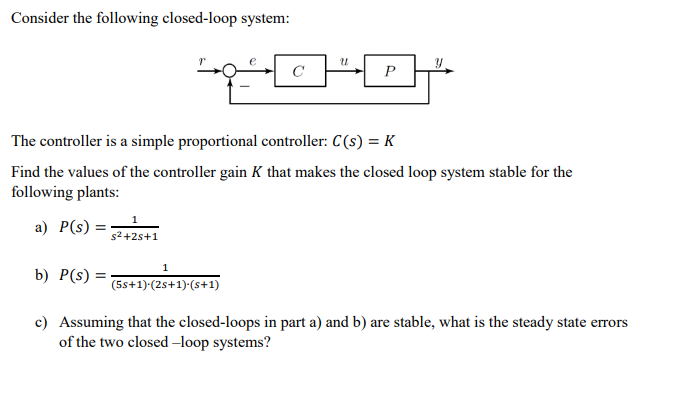 Solved Consider the following closed-loop system: The | Chegg.com