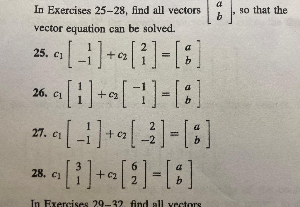 Solved In Exercises 25−28, find all vectors [ab], so that | Chegg.com