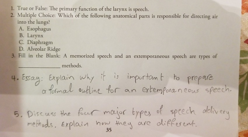 Solved 1. True or False: The primary function of the larynx | Chegg.com