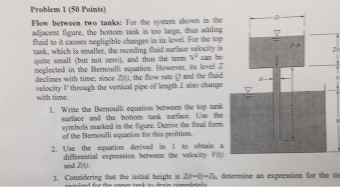 Flow between two tanks: For the system shown in the | Chegg.com