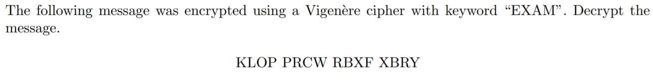 Solved The following message was encrypted using a Vigenère | Chegg.com