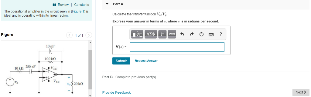 Solved Part A l Review | Constants The operational amplifier | Chegg.com