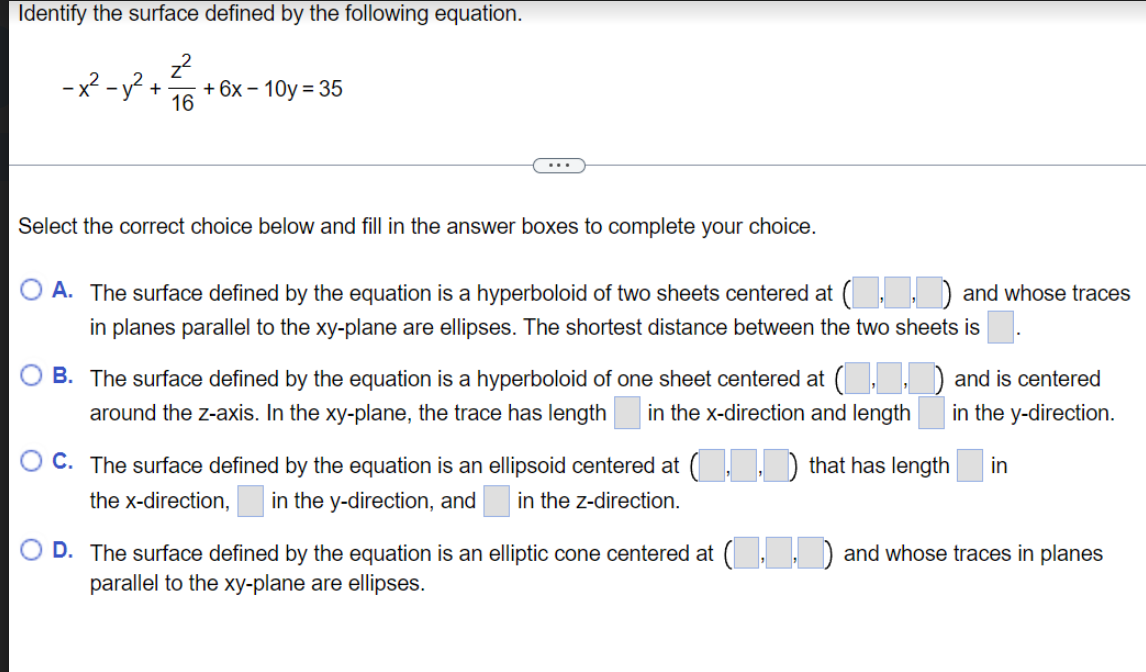 Solved Identify the surface defined by the following | Chegg.com
