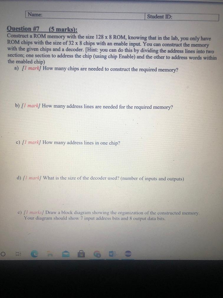 Solved Name: Student ID: Question #7 (5 marks): Construct a | Chegg.com