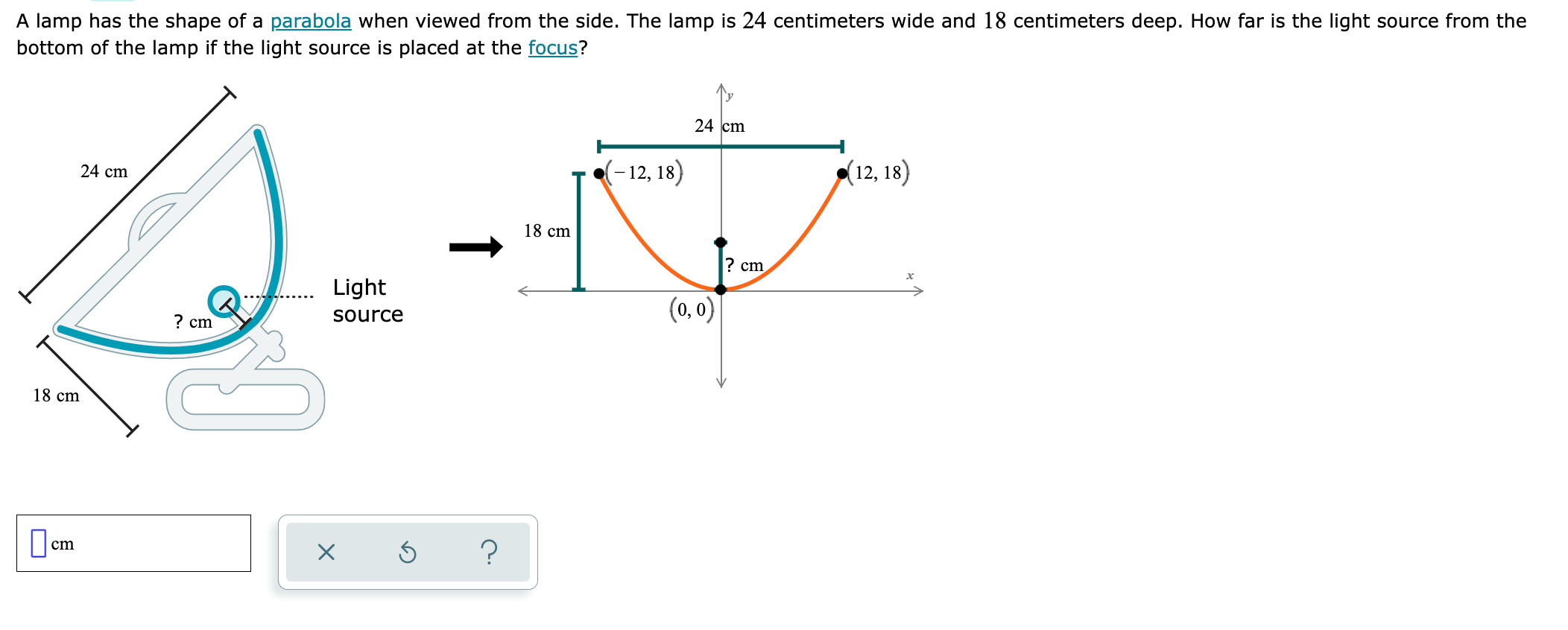 Solved A lamp has the shape of a parabola when viewed from | Chegg.com