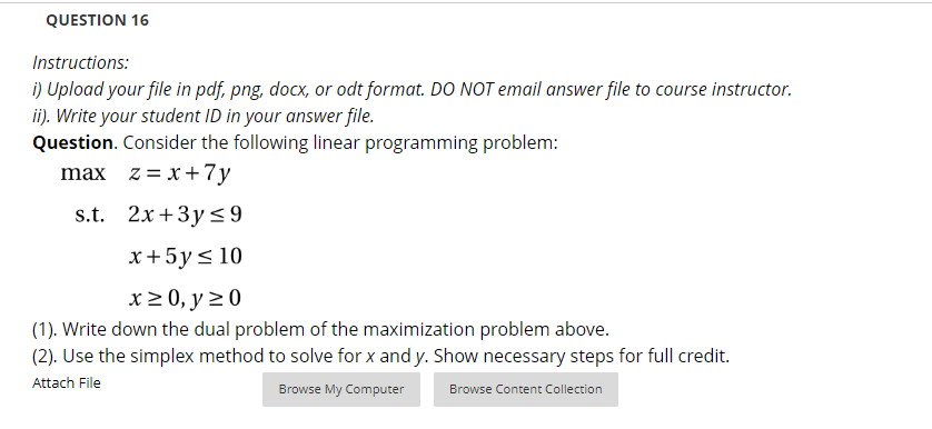 Solved QUESTION 16 Instructions: i) Upload your file in pdf, | Chegg.com