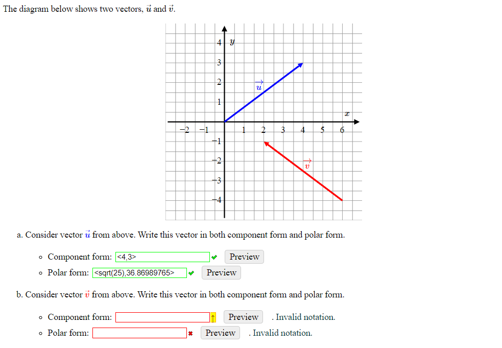 Solved The diagram below shows two vectors, u and v. a. | Chegg.com