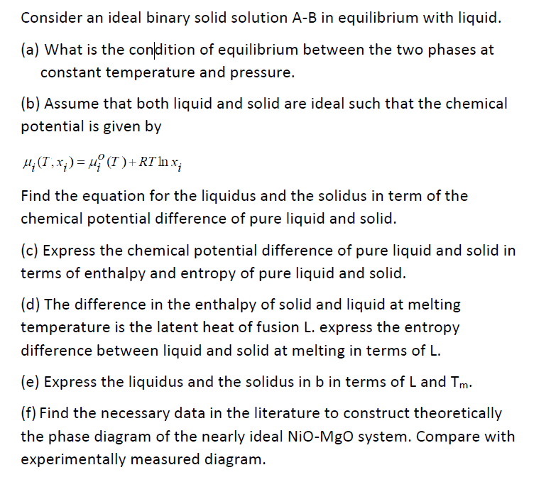 Consider an ideal binary solid solution A-B in | Chegg.com