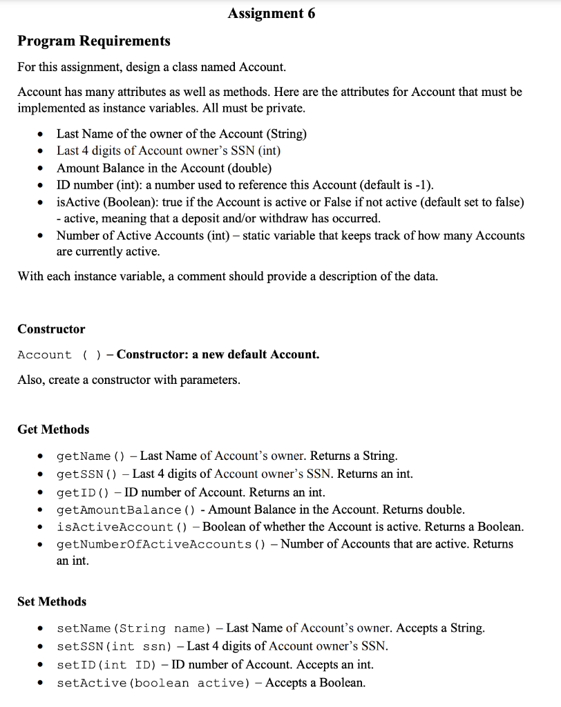 Solved Assignment 6 Program Requirements For this | Chegg.com