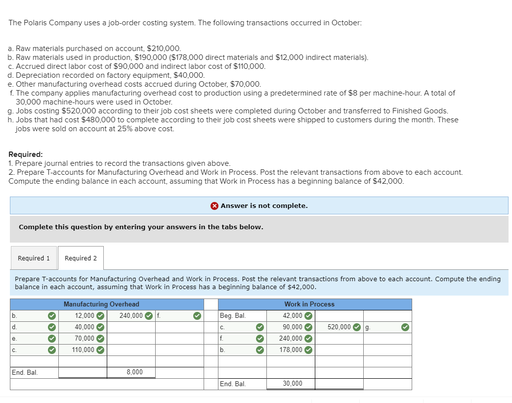 Solved The Polaris Company Uses A Job order Costing System Chegg