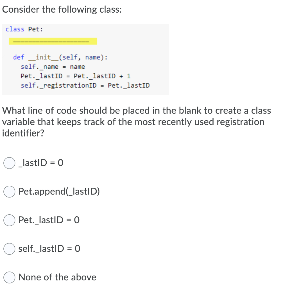 Solved Consider the following class: class Pet: def | Chegg.com