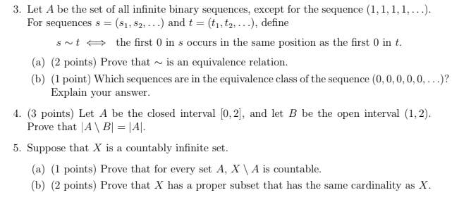 Solved 3 Let A Be The Set Of All Infinite Binary Sequences
