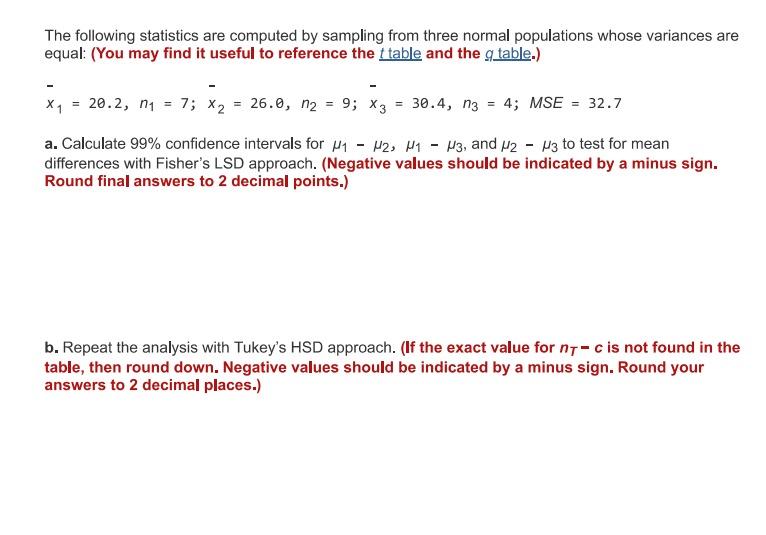 Solved The following statistics are computed by sampling | Chegg.com