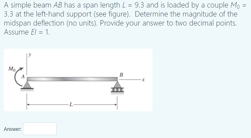Solved = A simple beam AB has a span length L = 9.3 and is | Chegg.com