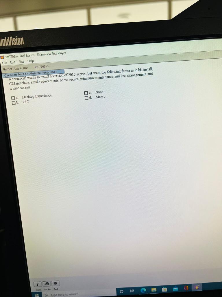 Solved IkVision MIT403 - Final Exams - ExamView Test Player | Chegg.com