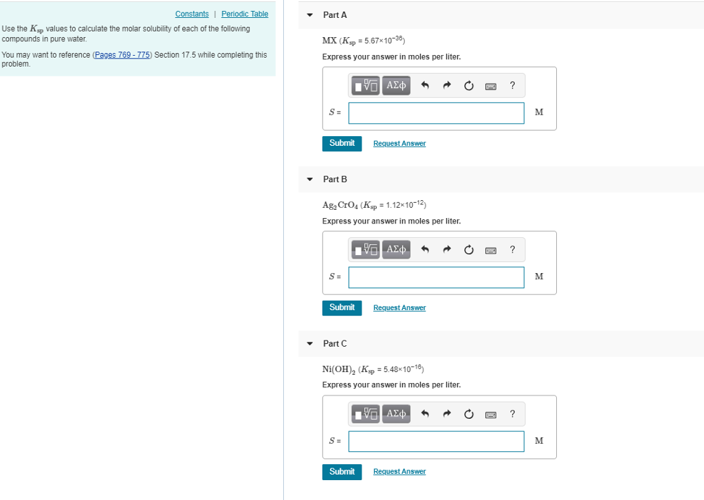 Solved Part A Use the Ksp values to calculate the molar | Chegg.com
