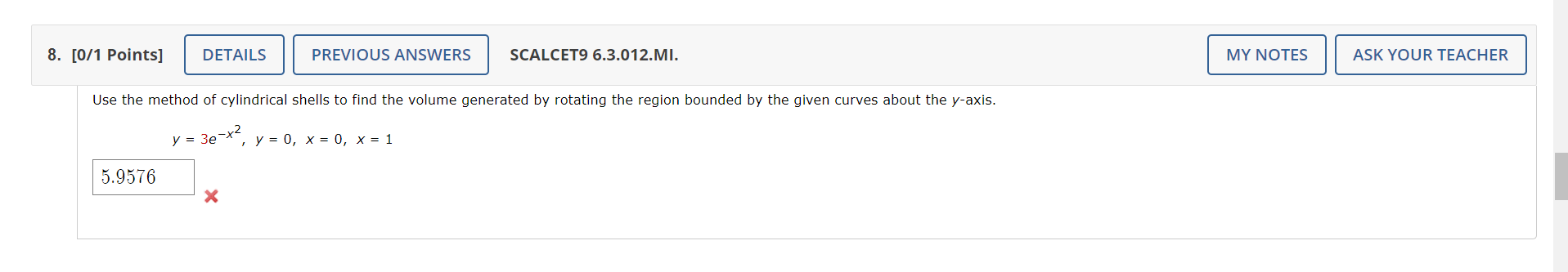 Solved 8. [0/1 Points] DETAILS PREVIOUS ANSWERS SCALCET9 | Chegg.com