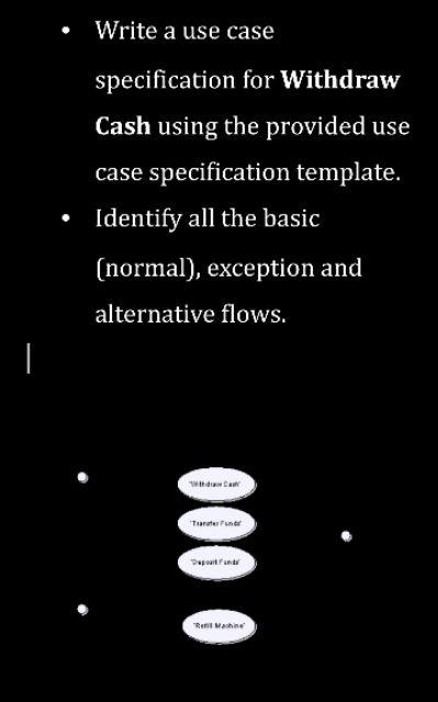 Solved - Write a use case specification for Withdraw Cash | Chegg.com