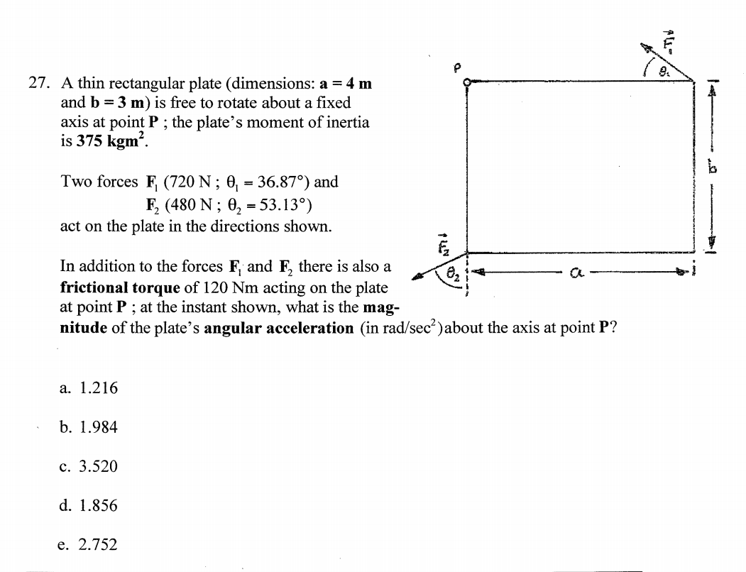 Solved ats 27. A thin rectangular plate (dimensions: a = 4 m | Chegg.com