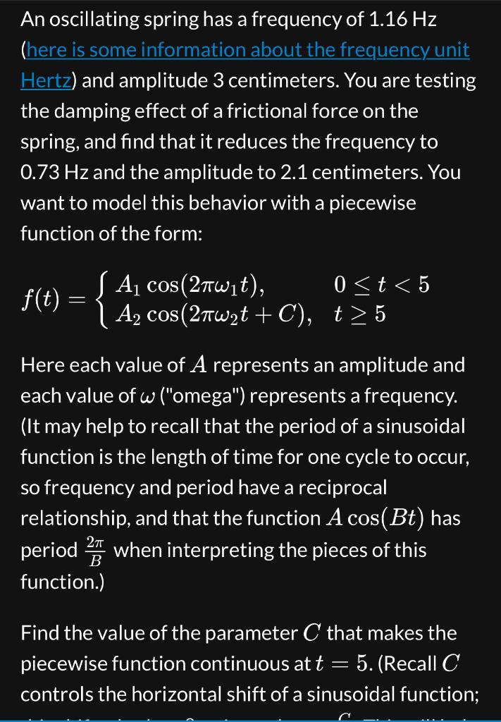 Solved An oscillating spring has a frequency of 1.16 Hz | Chegg.com