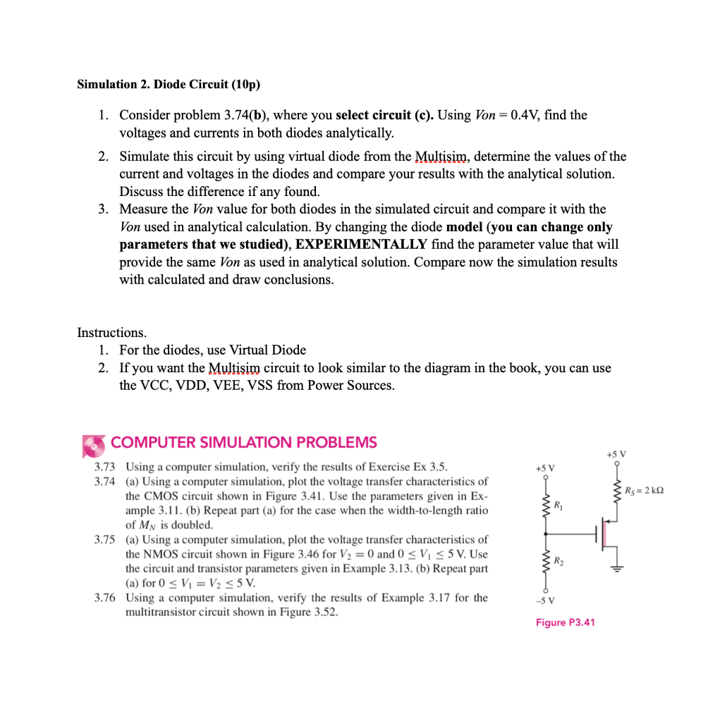 Solved Simulation 2. Diode Circuit (10p) 1. Consider problem | Chegg.com