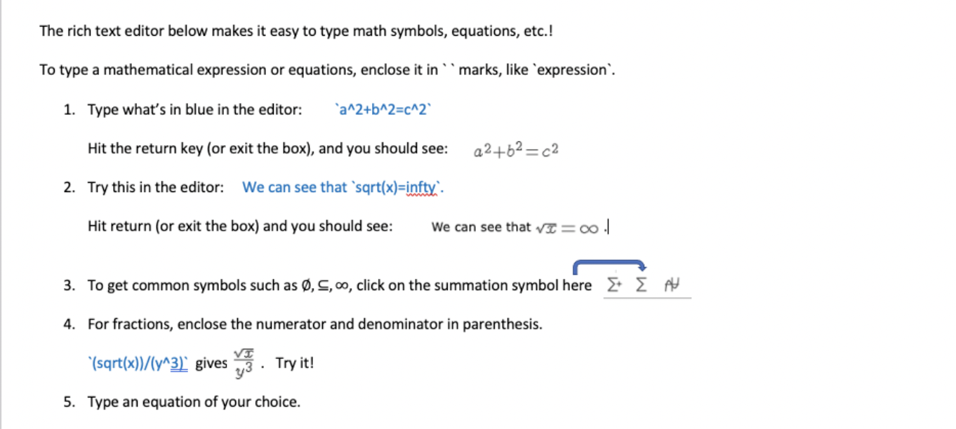 The rich text editor below makes it easy to type math | Chegg.com
