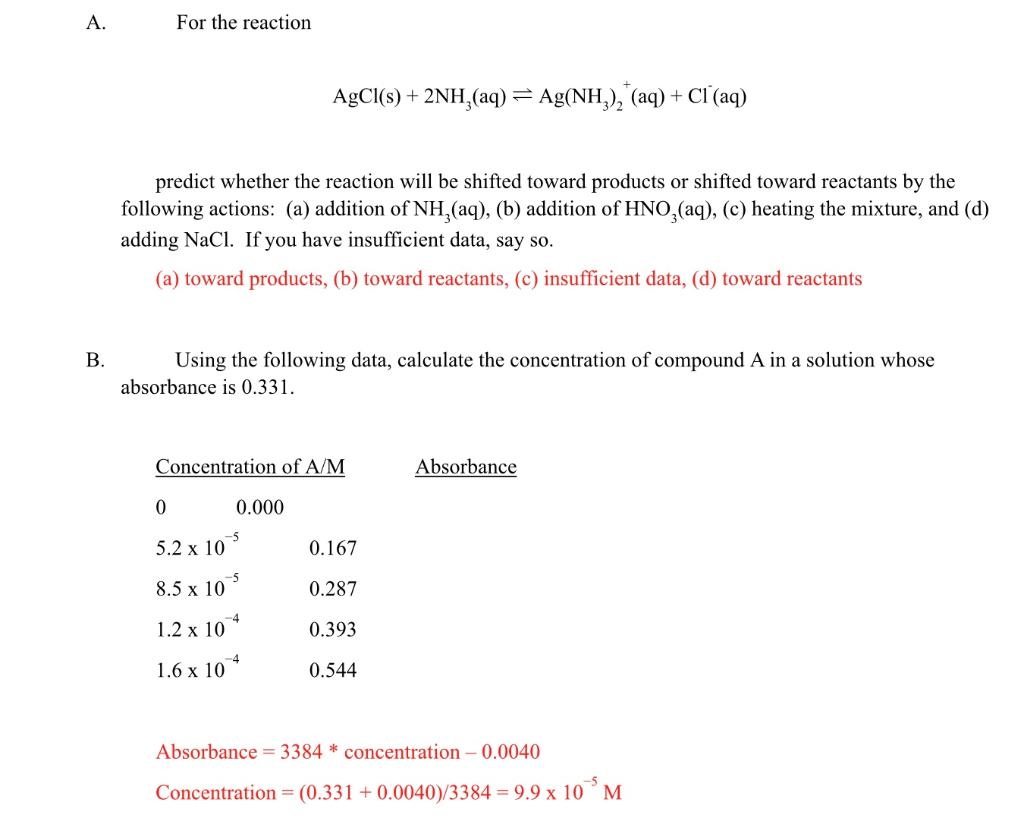 Solved A. For the reaction AgCl(s) + 2NH, (aq) = Ag(NH3)2 | Chegg.com