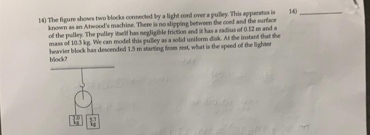 Solved 14) The figure shows two blocks connected by a light | Chegg.com