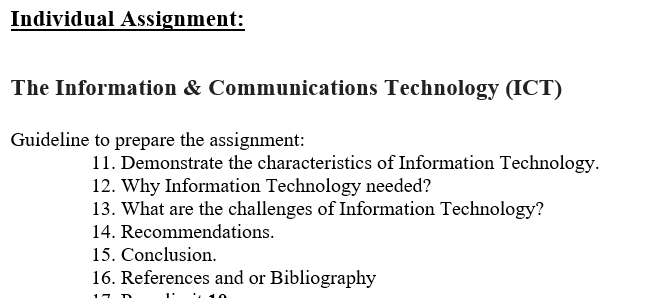 Solved Individual Assignment: The Information & | Chegg.com