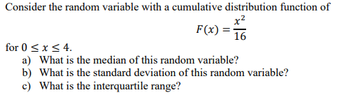 Solved Consider the random variable with a cumulative | Chegg.com
