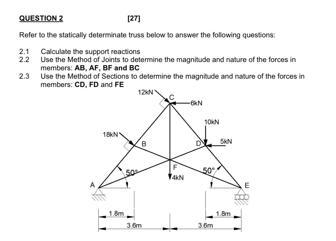 Solved Refer to the statically determinate truss below to | Chegg.com
