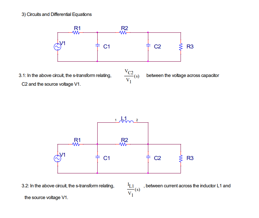 Solved 3) Circuits and Differential Equations R1 R2 V1 HE C1 | Chegg.com