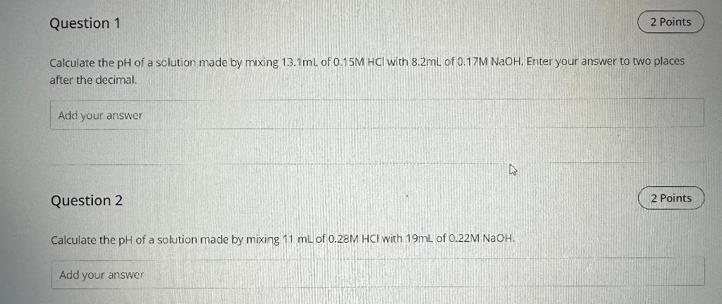 Solved Calculate the pH of a solution made by mixing 13.1 mL | Chegg.com